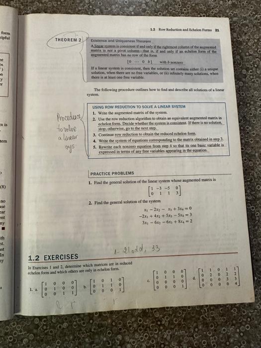 Solved Section 1.2: 3 (note that "row-reduce to echelon | Chegg.com