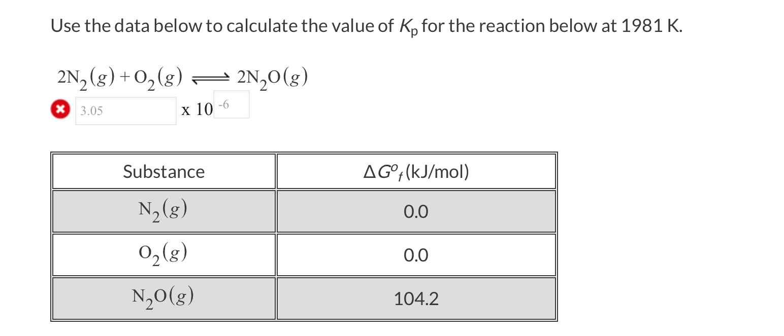 Solved Hint: Kp=e^Grxn/RT. ﻿Use the data below to calculate | Chegg.com