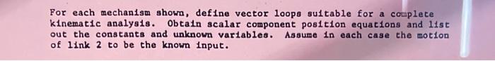 Solved For each mechanism shown, define vector loops | Chegg.com