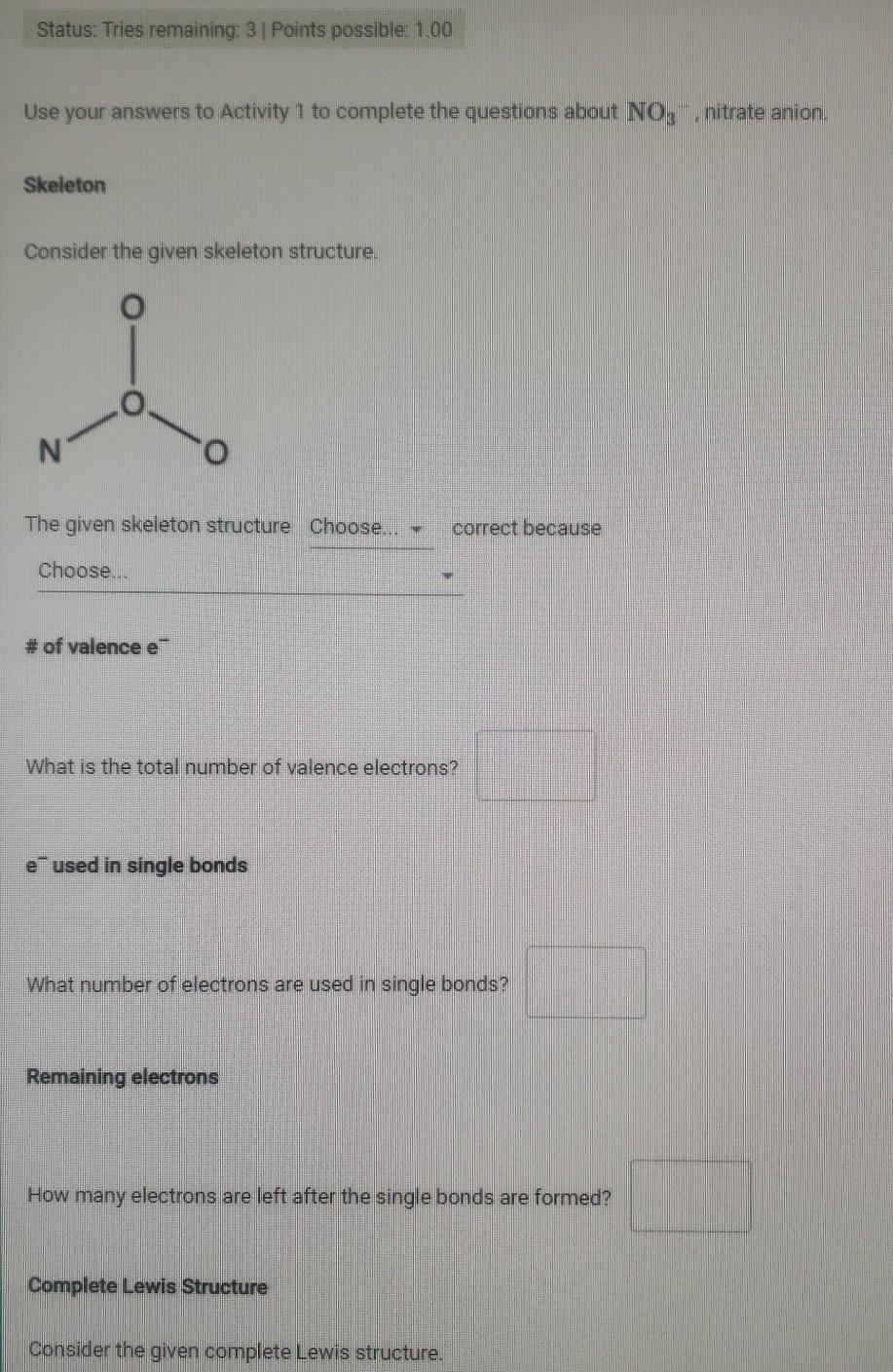 Solved Status: Tries remaining: 3 | Points possible: 1.00 | Chegg.com