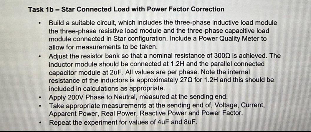 Solved Task 1b - Star Connected Load with Power Factor | Chegg.com