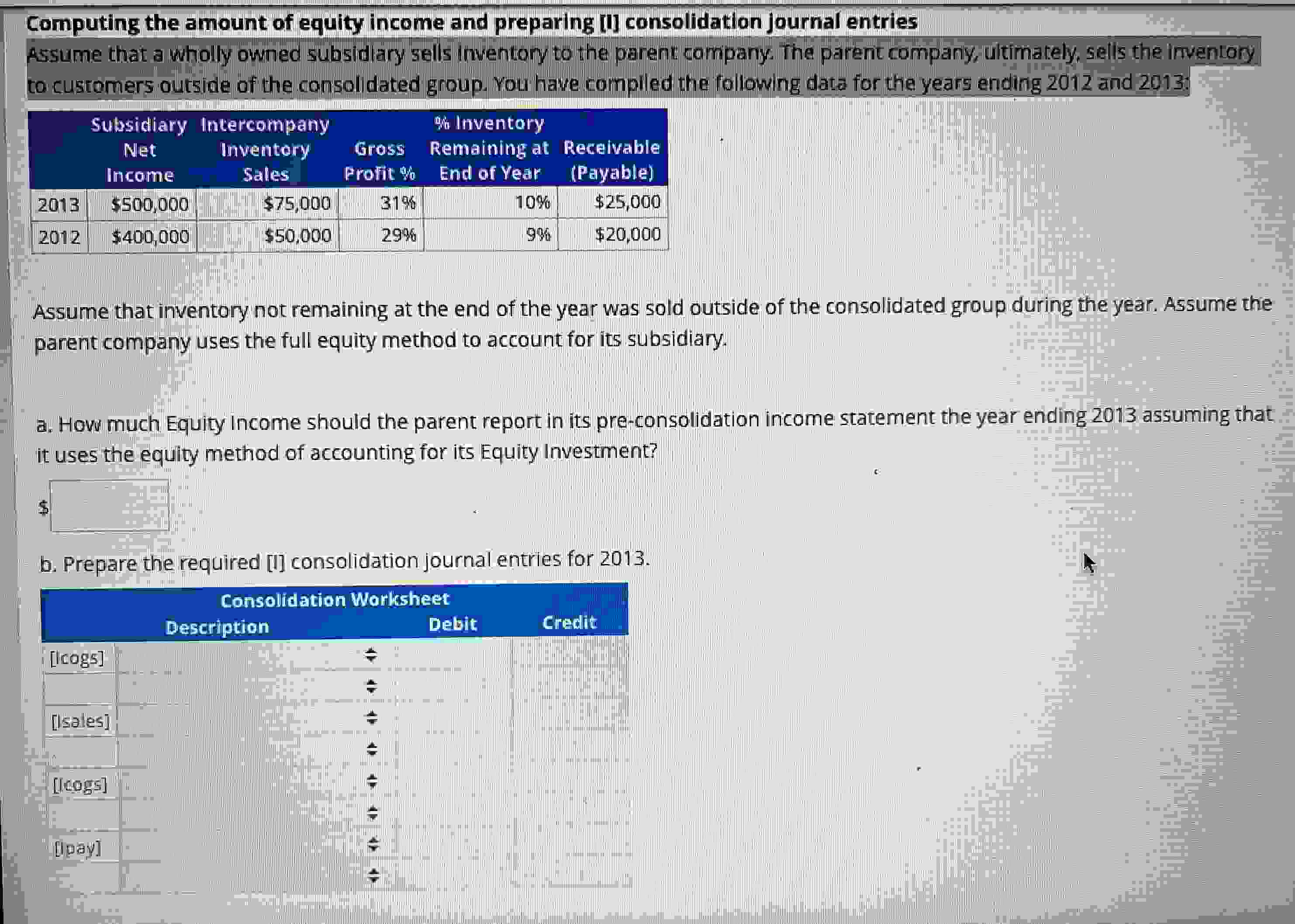 Solved Computing the amount of equity income and preparing | Chegg.com