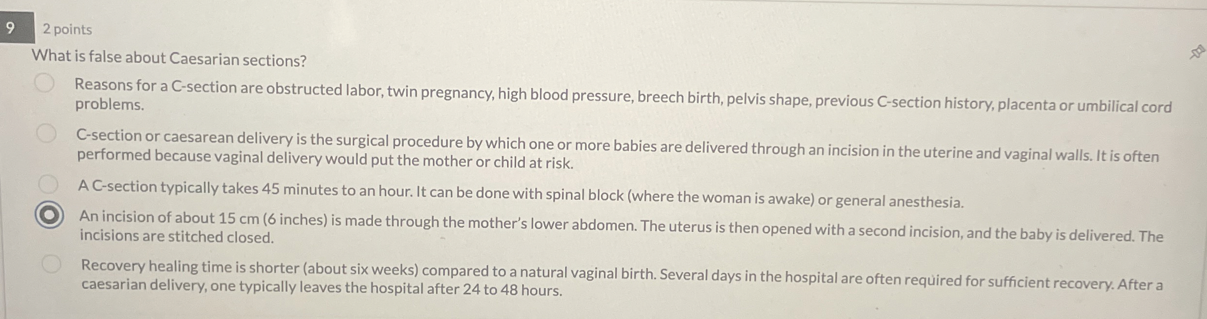 Solved 2 ﻿pointsWhat is false about Caesarian | Chegg.com