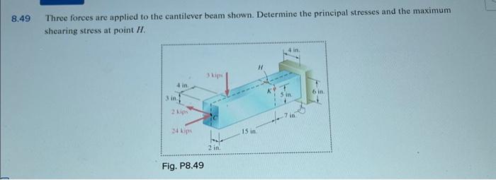 Solved 8.49 Three forces are applied to the cantilever beam | Chegg.com