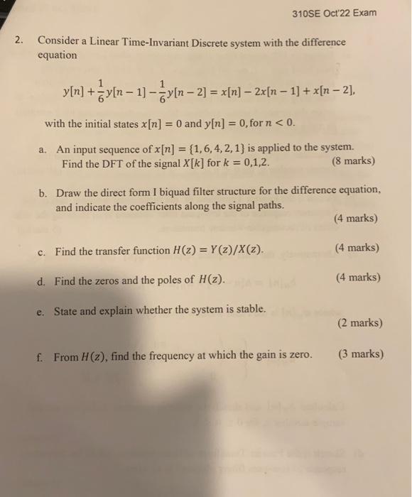 Solved 2. Consider a Linear Time-Invariant Discrete system | Chegg.com