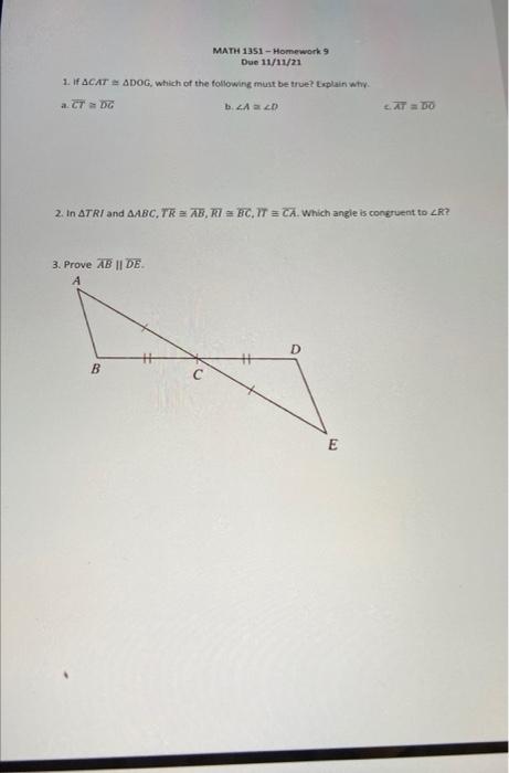 Solved MATH 1351 - Homework 9 Due 11/11/21 1. If ACATADOG, | Chegg.com