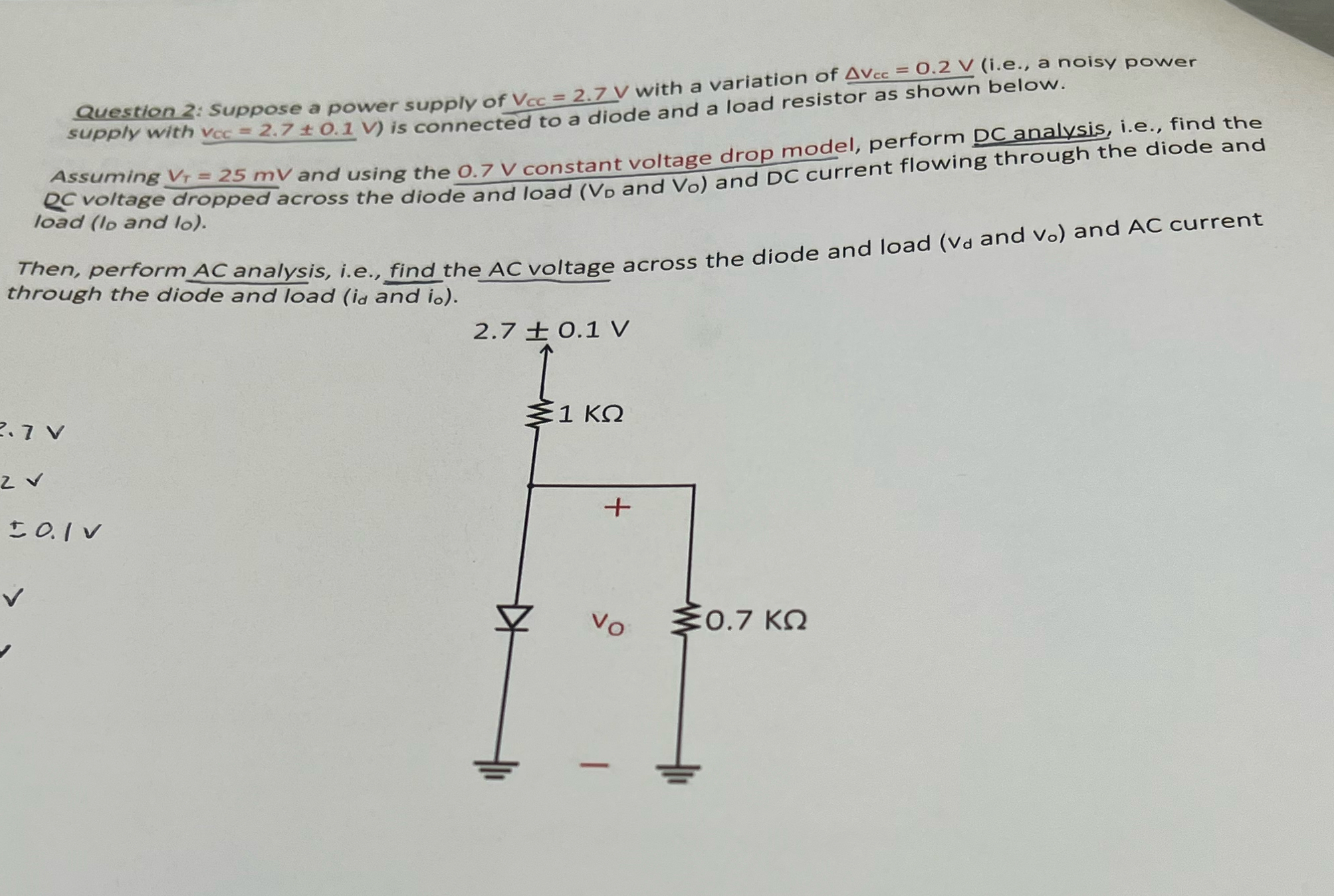 Solved Question 2: Suppose a power supply of Vcc=2.7V ﻿with | Chegg.com