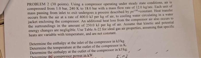 Solved PROBLEM 2 ( 30 points). Using a compressor operating | Chegg.com
