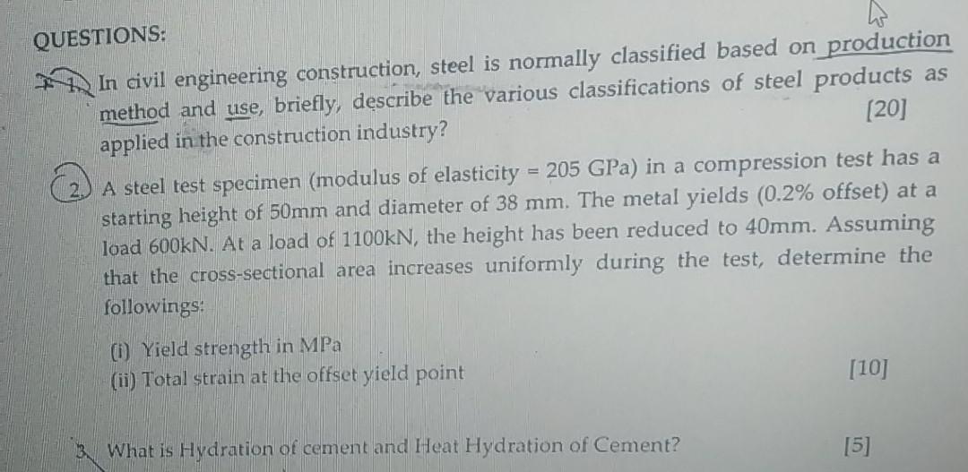 Solved QUESTIONS: In civil engineering construction, steel | Chegg.com