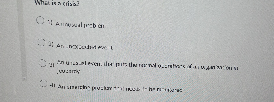 Solved What is a crisis?A unusual problemAn unexpected | Chegg.com