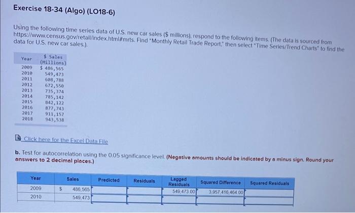 Solved Exercise 18-34 (Algo) (L018-6) Using the following | Chegg.com