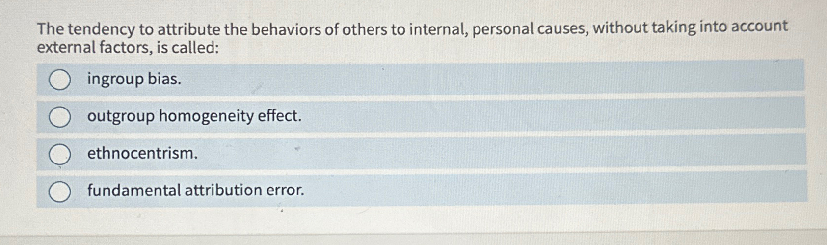 Solved The tendency to attribute the behaviors of others to | Chegg.com