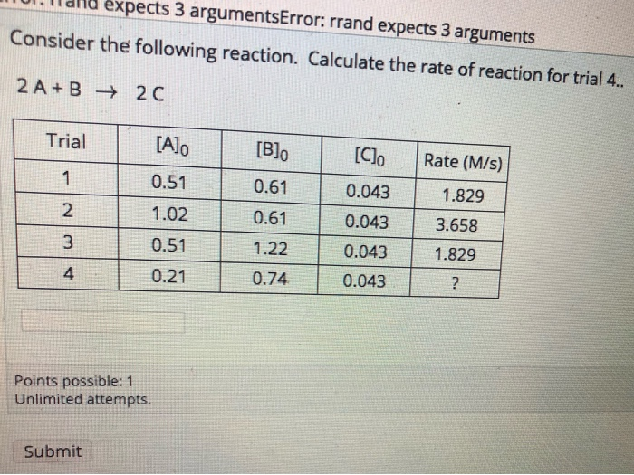 Solved Consider the reaction: 5A+3B-2C The rate of the | Chegg.com