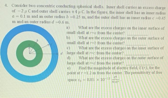 Solved 4. Consider two concentric conducting spherical | Chegg.com