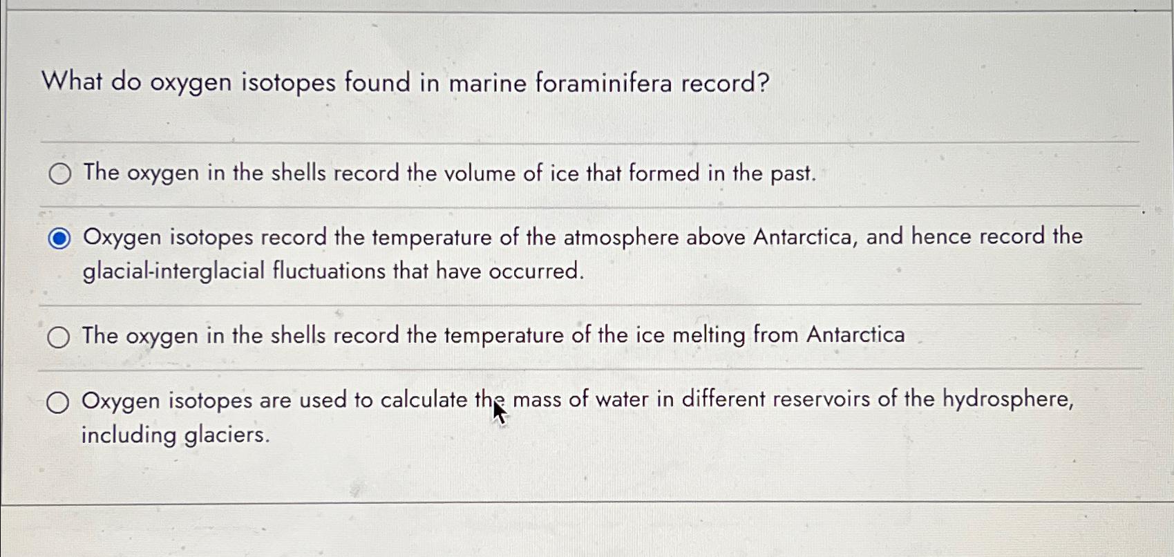 Solved What do oxygen isotopes found in marine foraminifera | Chegg.com