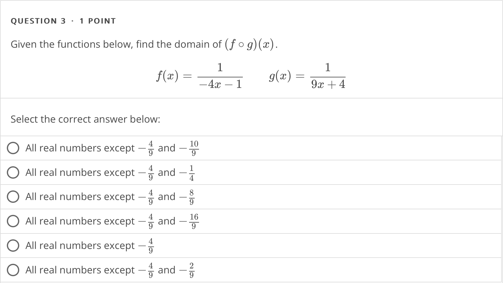 Solved QUESTION 3 - 1 POINTGiven the functions below, find | Chegg.com Solved QUESTION 3 - 1 POINTGiven the functions below, find | Chegg.com
