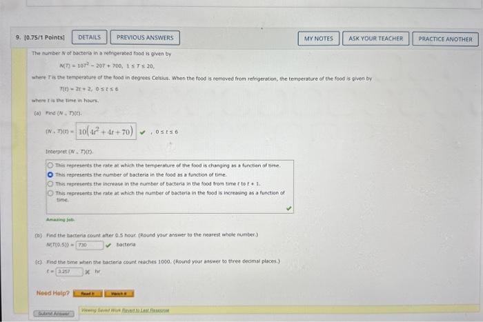 Solved (c) Find the time when the bacteria count reaches | Chegg.com