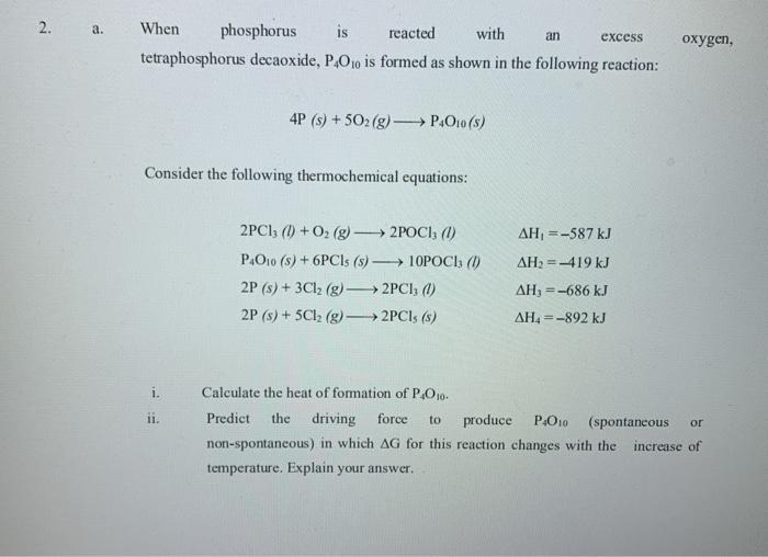 Solved 2. a. an When phosphorus is reacted with excess | Chegg.com