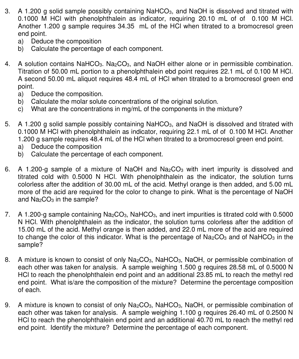 Solved A 1.200 ﻿g solid sample possibly containing NaHCO3, | Chegg.com