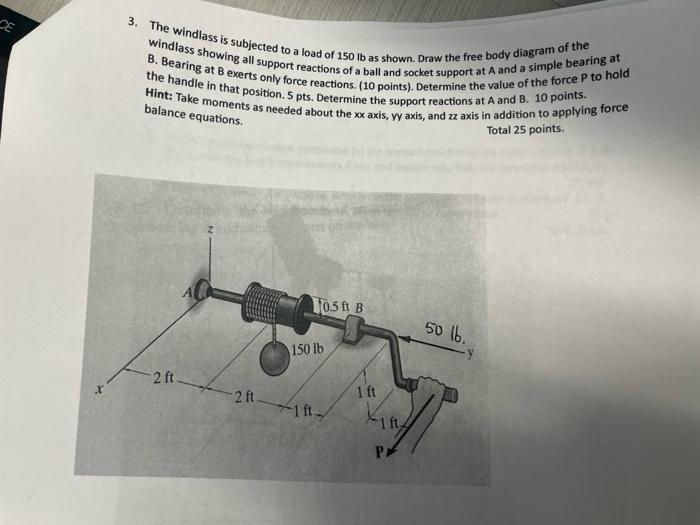 Solved CE X 3. The windlass is subjected to a load of 150 lb | Chegg.com