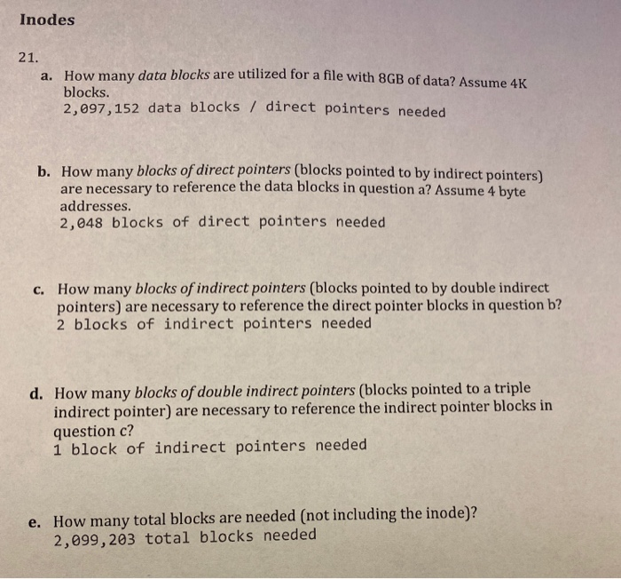 Solved Inodes 21. a. How many data blocks are utilized for a | Chegg.com