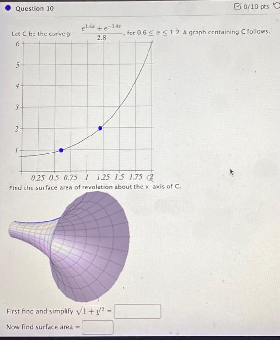 Solved Let C be the curve y=2.e1.4x+e−1.4x, for 0.6≤x≤1.2. A | Chegg.com