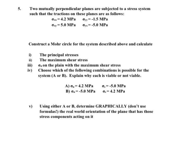Solved 5. Two mutually perpendicular planes are subjected to | Chegg.com