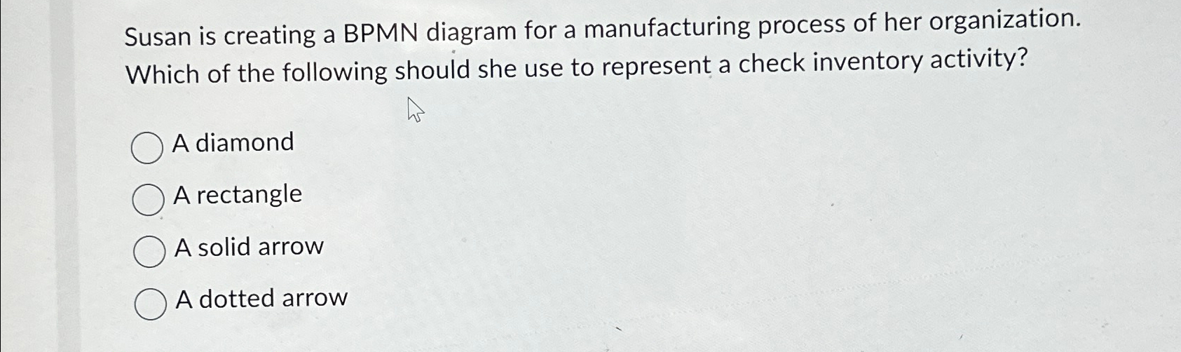 Solved Susan is creating a BPMN diagram for a manufacturing | Chegg.com