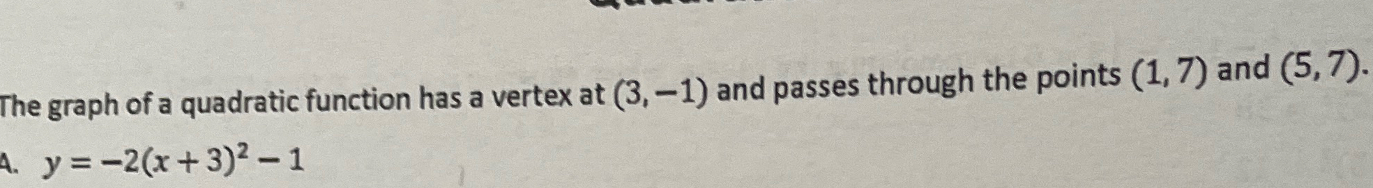 Solved The graph of a quadratic function has a vertex at | Chegg.com