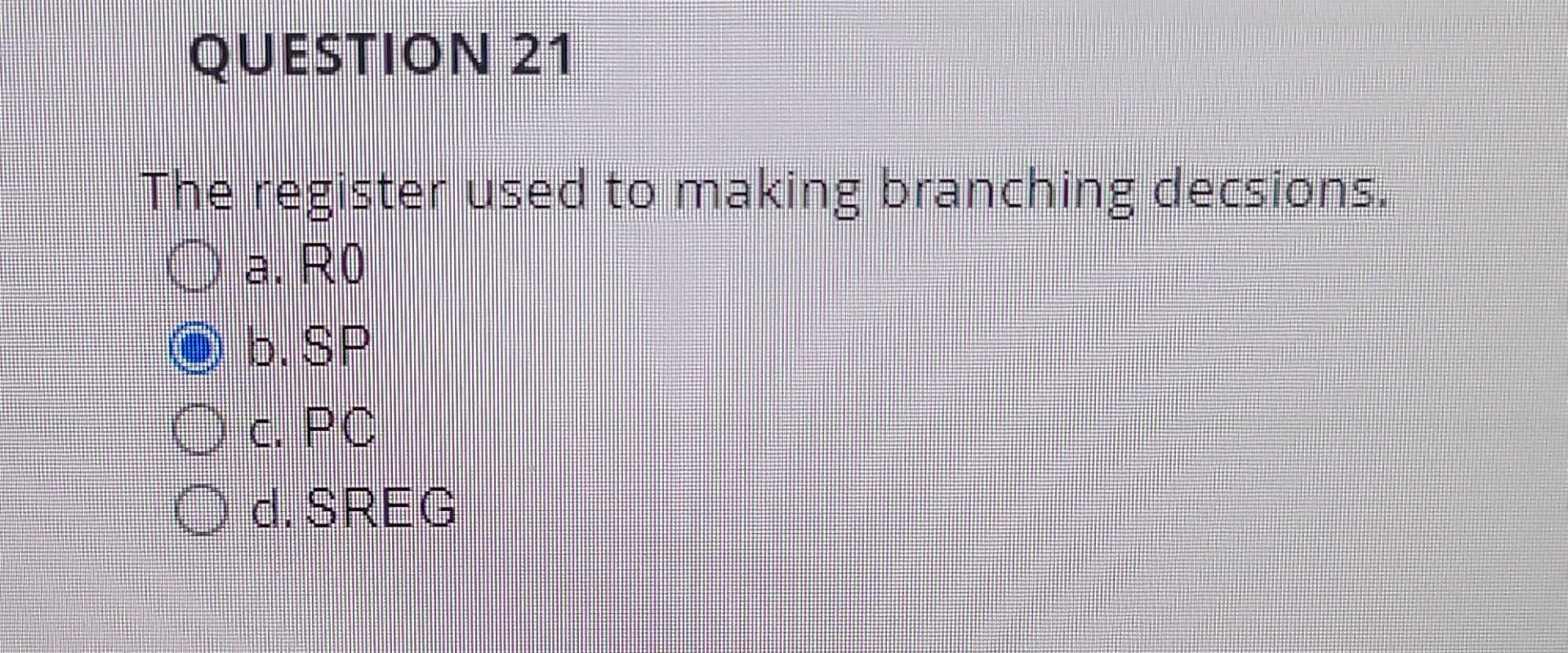 Solved The register used to making branching decsions. a. R0 | Chegg.com