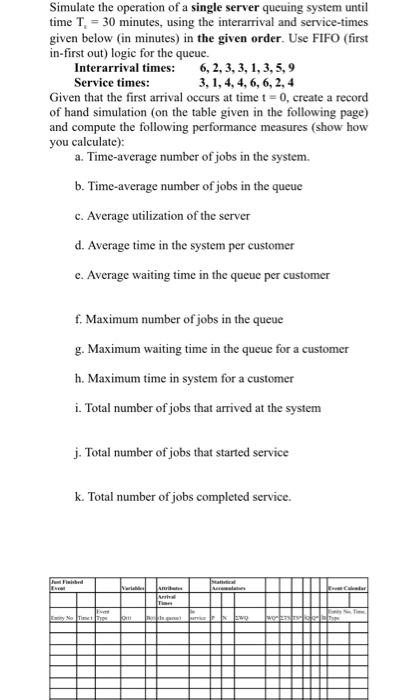 Simulate the operation of a single server queuing | Chegg.com