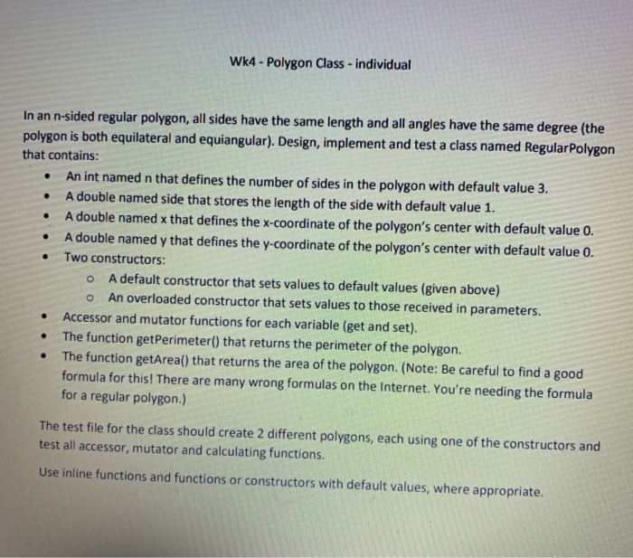 Solved Wk4 - Polygon Class - individual In an n-sided | Chegg.com