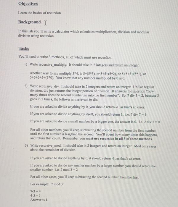 Solved Objectives Learn the basics of recursion. Background | Chegg.com