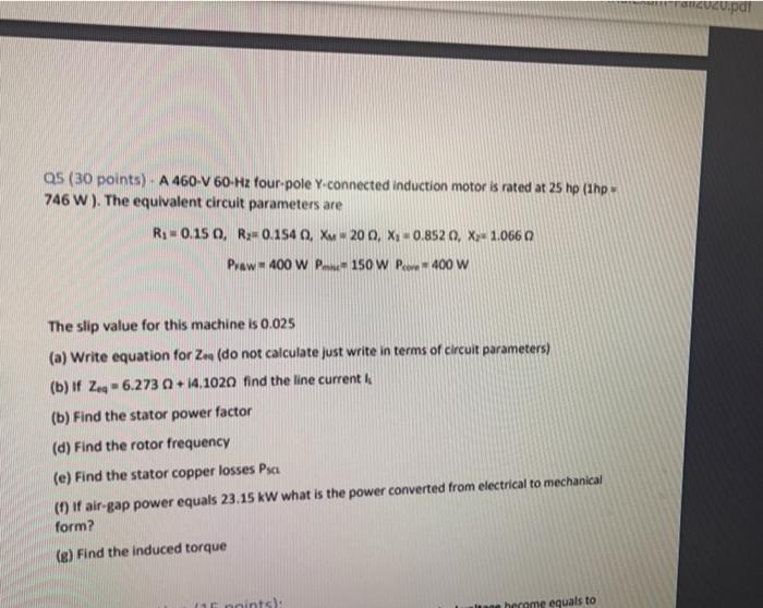 Solved VZU.pdf OS (30 points) A 460 V 60 Hz four-pole | Chegg.com