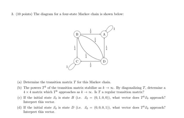 Solved (10 points) The diagram for a four-state Markov chain | Chegg.com