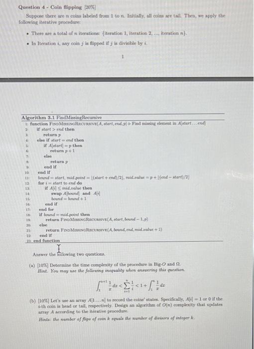 Solved Question 4 - Coin flipping [20\%] Suppose there are n | Chegg.com