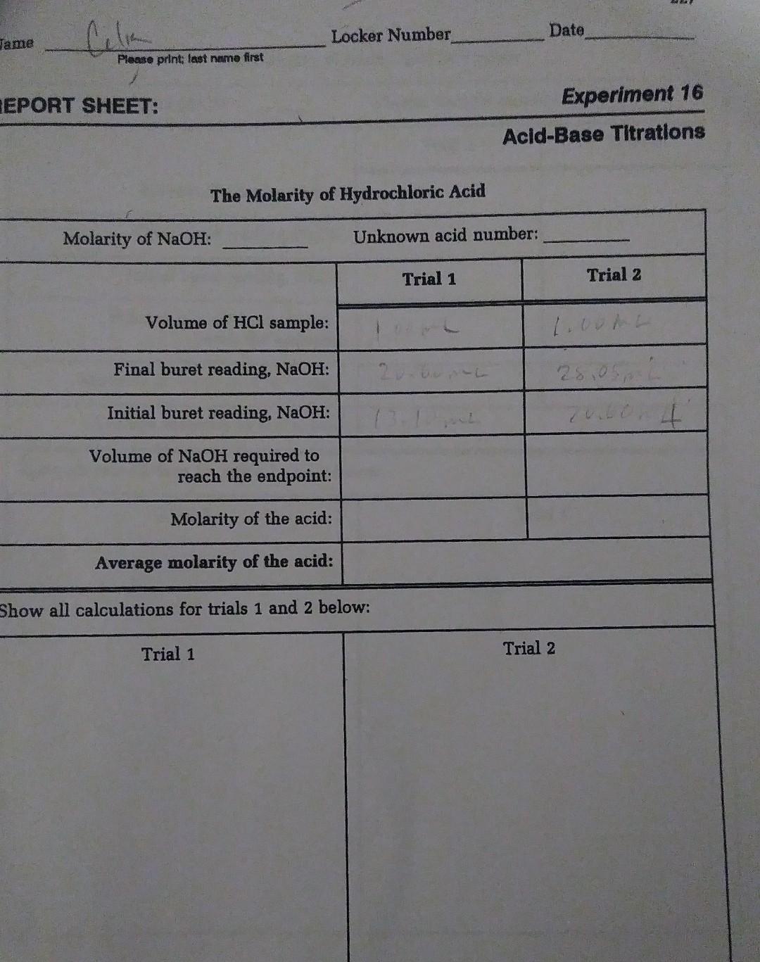 Solved Locker Number Date Tame Please print: last name first | Chegg.com