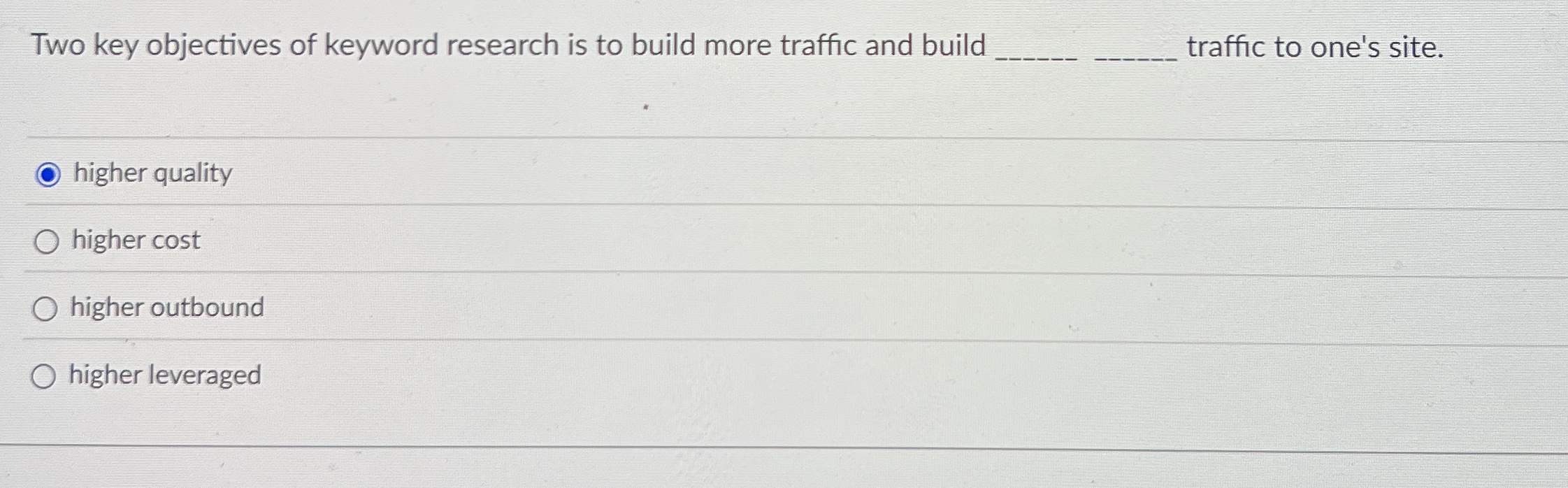 Solved Two key objectives of keyword research is to build | Chegg.com