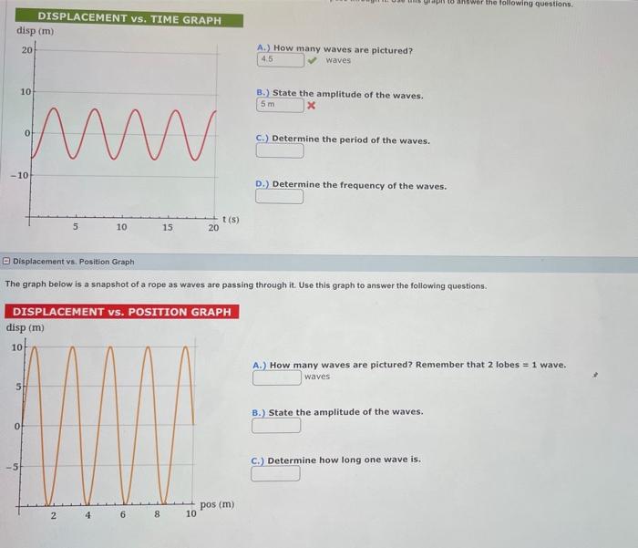 Solved DISPLACEMENT VS, TIME GRAPH disp (m) A.) How many | Chegg.com