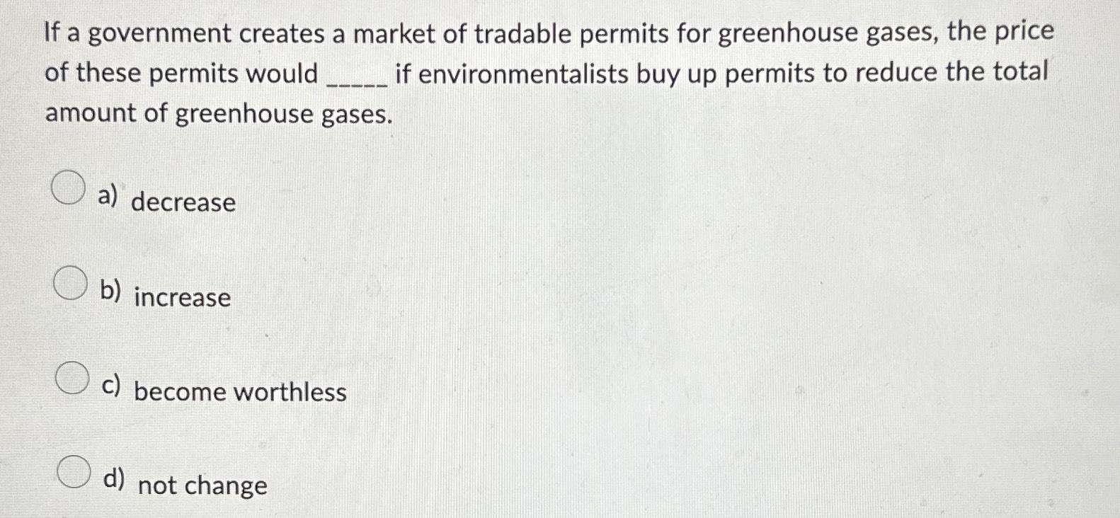 Solved If a government creates a market of tradable permits | Chegg.com