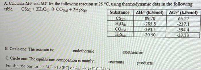 Solved A. calculate delta H* and delta G* for the following | Chegg.com