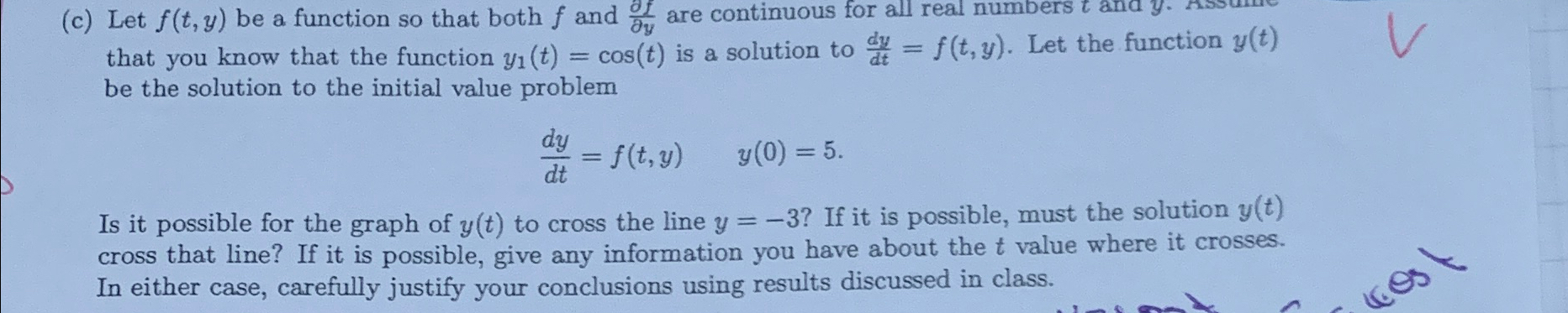 Solved that you know that the function y1(t)=cos(t) ﻿is a | Chegg.com