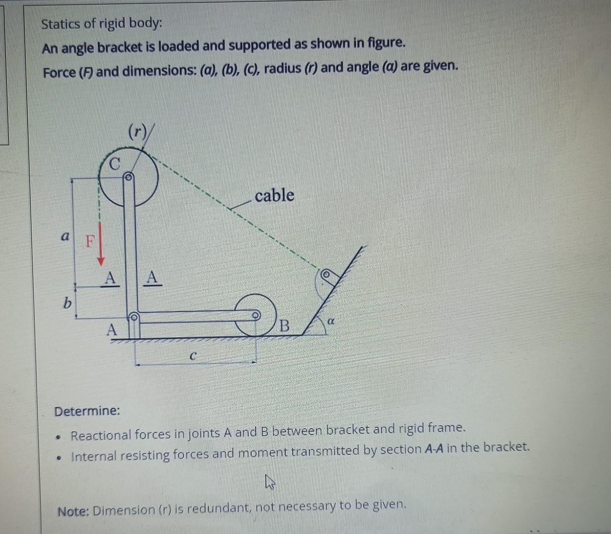 Solved Statics of rigid body: An angle bracket is loaded and | Chegg.com