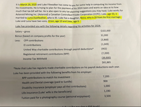 Solved It is March 29, 2025 ﻿and Luke Filewalker has come to | Chegg.com