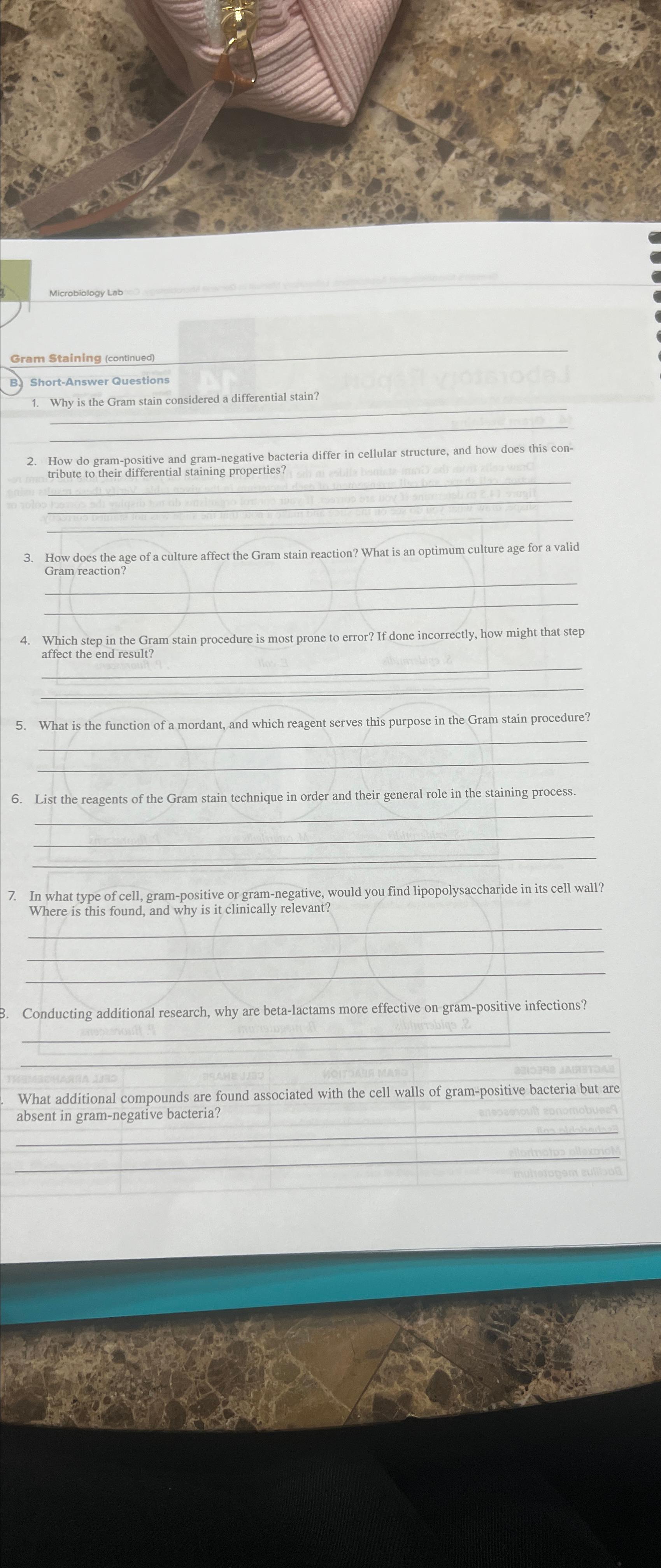 Solved Microbiology LabGram Staining (continued)B. | Chegg.com