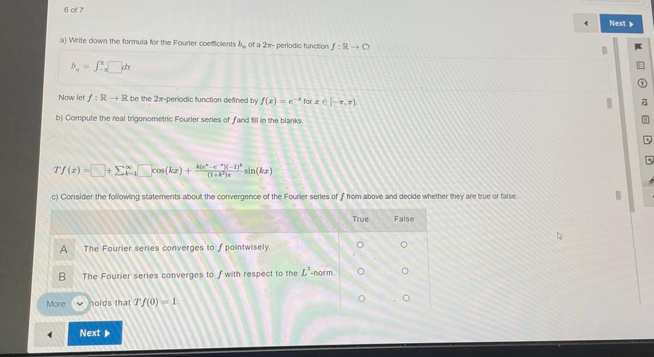 Solved by an EXPERT 6 ﻿of 7Nexta) ﻿Write down the formula for the Fourier | Chegg.com