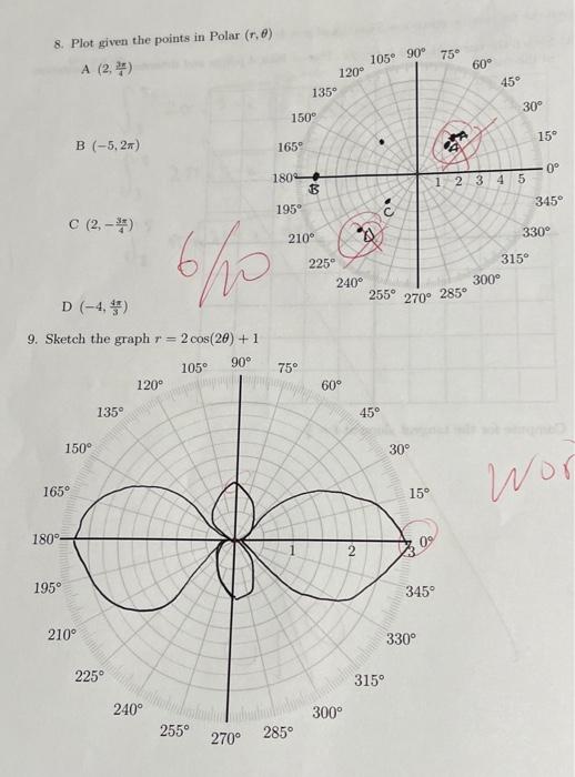 Solved 8. Plot given the points in Polar (r,a) A (2,412π) B | Chegg.com