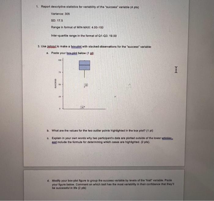 Solved 1. Report descriptlve statistics for variability of | Chegg.com