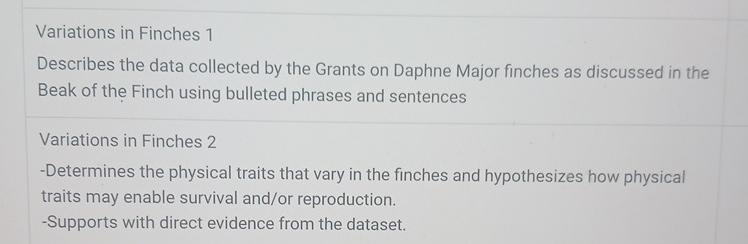 Solved Variations in Finches 1Describes the data collected | Chegg.com