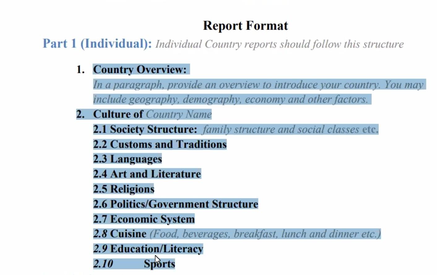 Solved Report Format 1 (Individual): Individual Country | Chegg.com